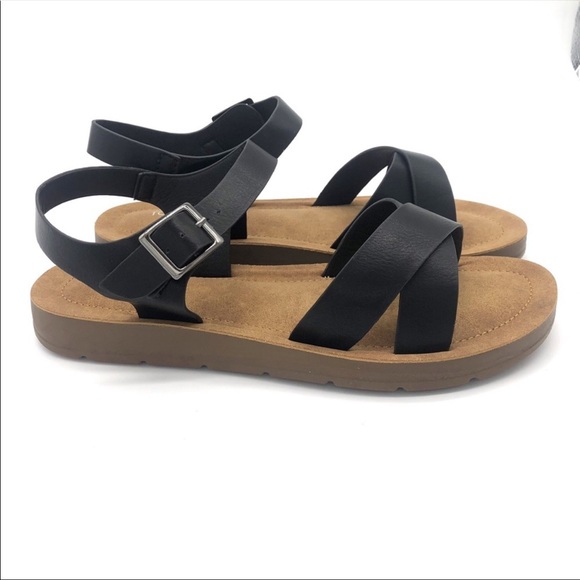 Shoes | Black Cross Open Toe Ankle Strap Sandals | Poshmark